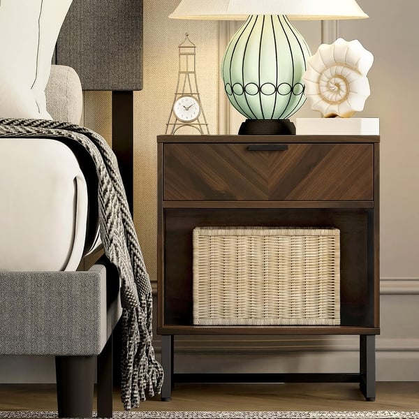 Walnut Nightstand with Upper Drawer, Enclosed Bottom 15.85"D x 18.9"W x 22.44"H - Bed Bath ...